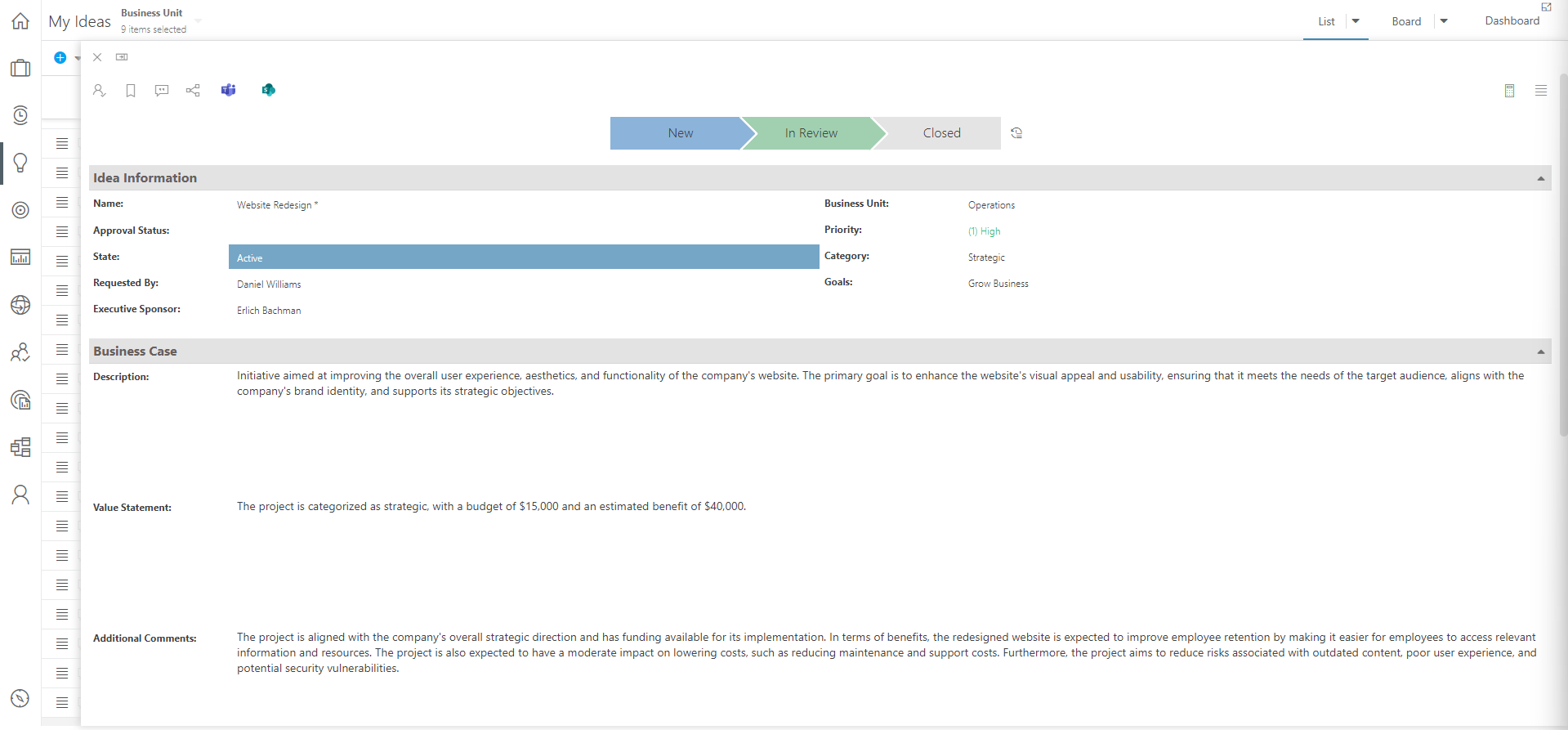 Intake - My Ideas and Requests – Support