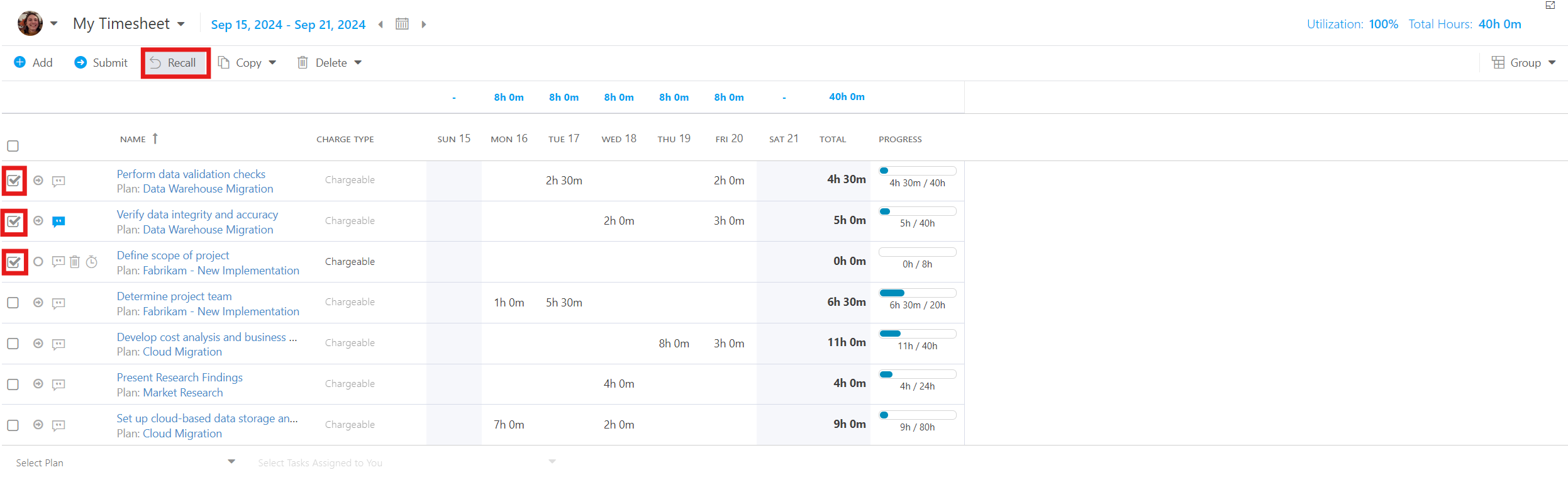 Recall Your Timesheet – Support