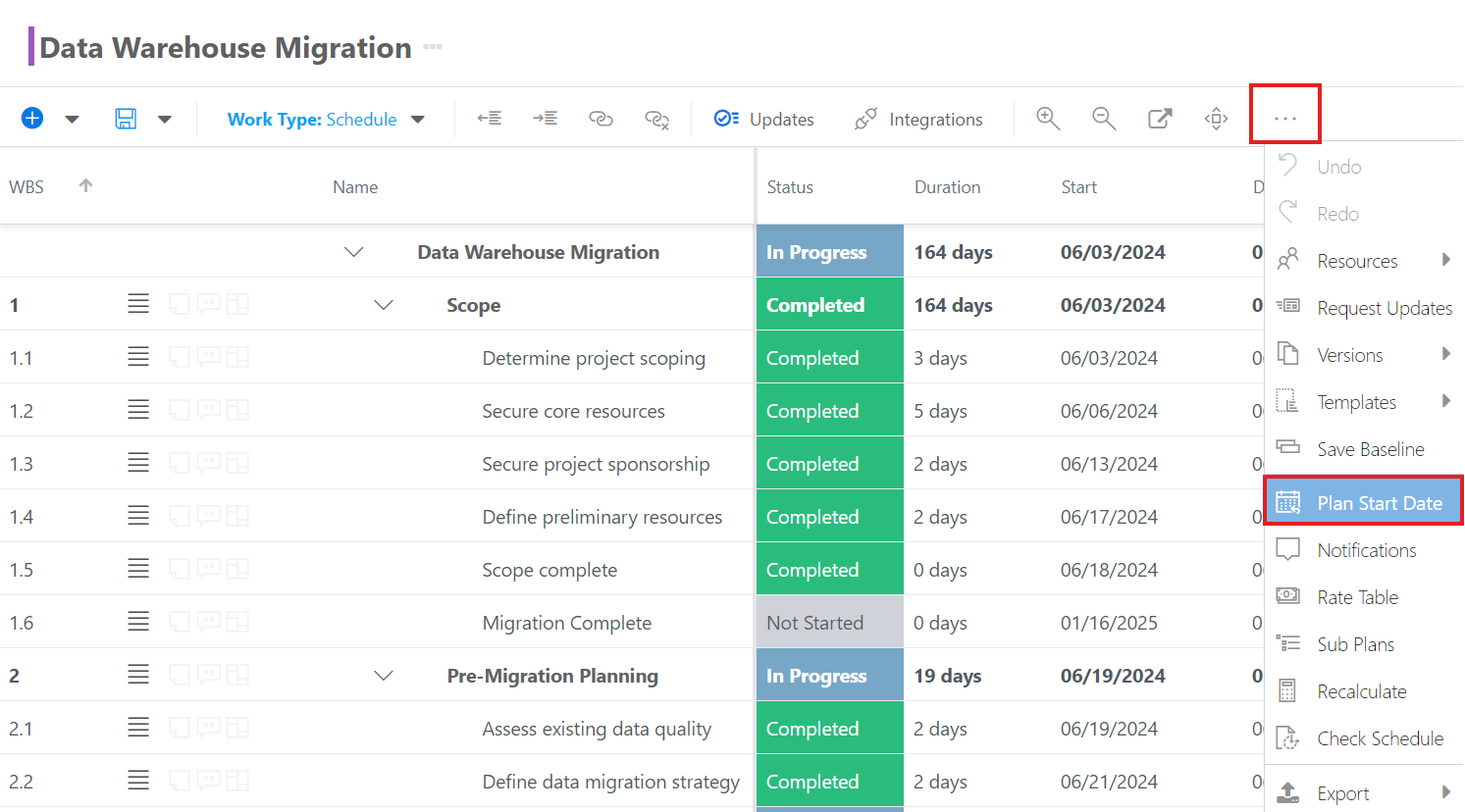 Set the Plan Start Date – Support