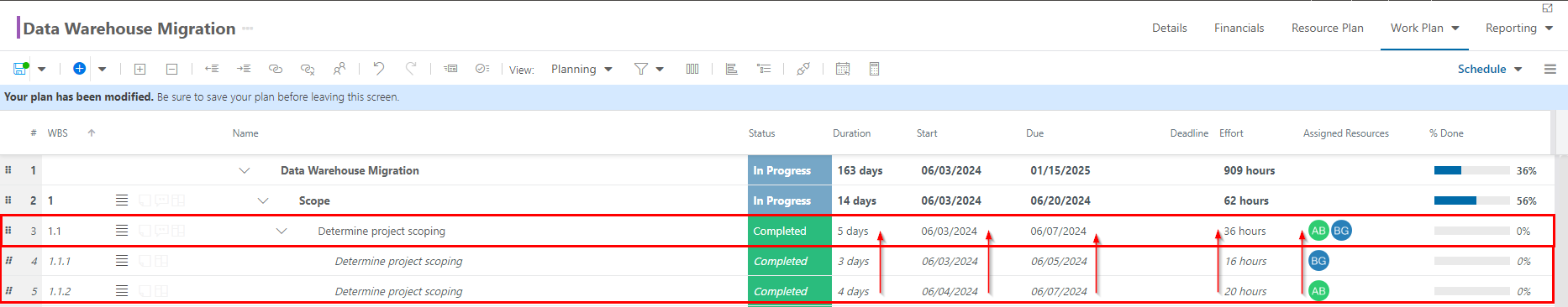 Split a Task in the Work Plan – Support