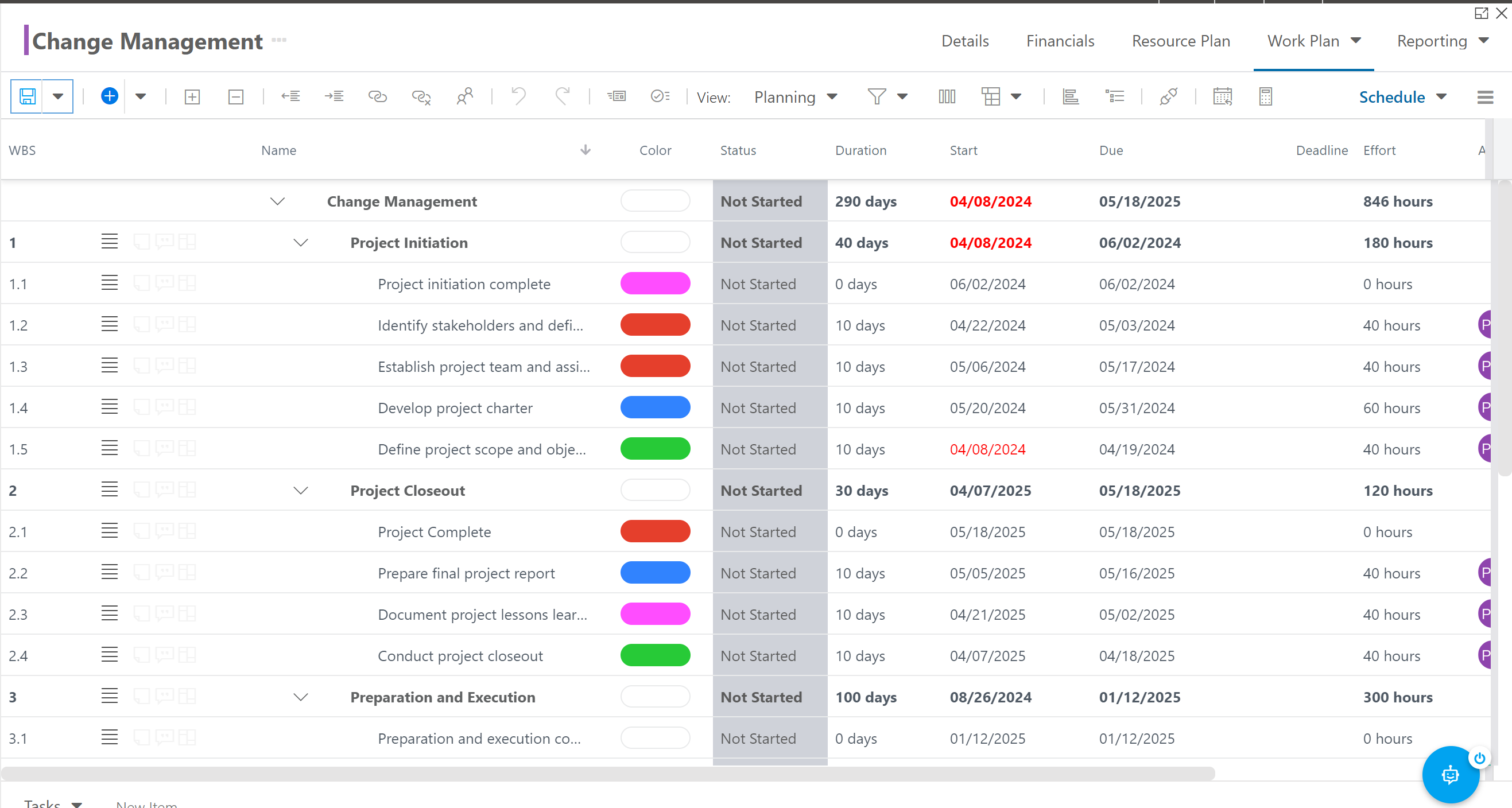 Assign Colors to Work Items in the Work Plan Grid – Support