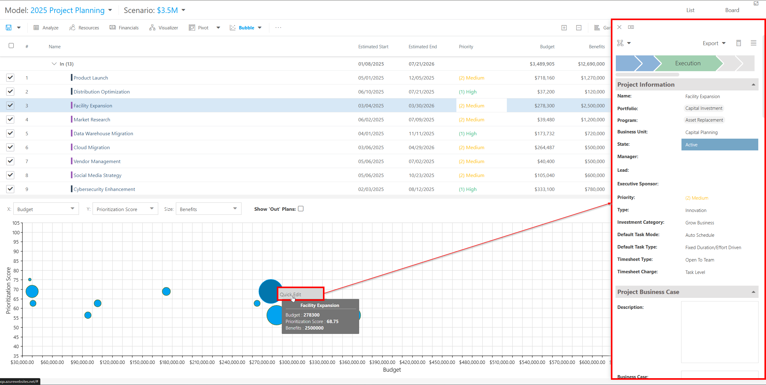 Portfolio Modeler Bubble Chart – Support