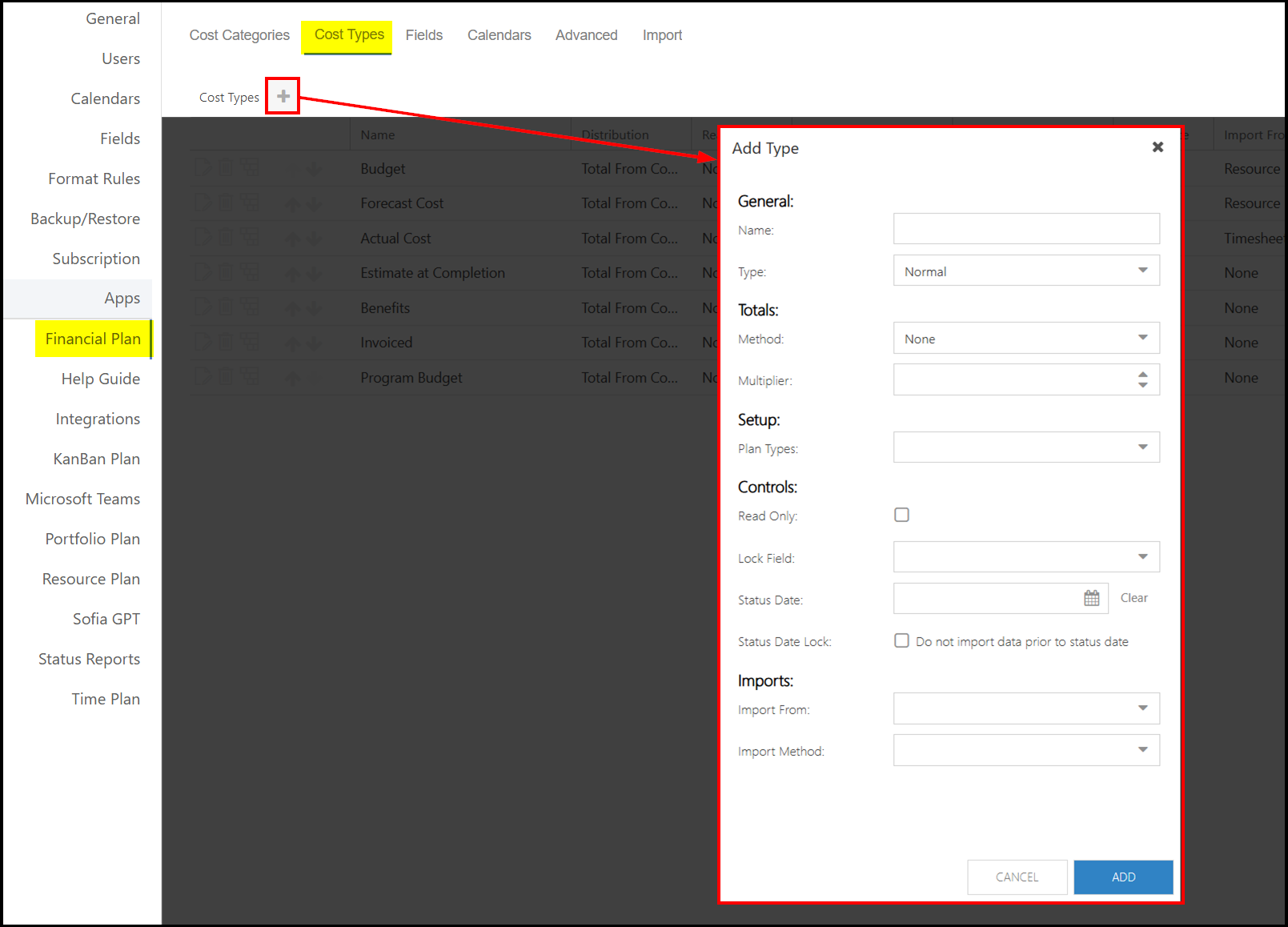 Financial Plan Cost Types - Configure a Normal Cost Type – Support